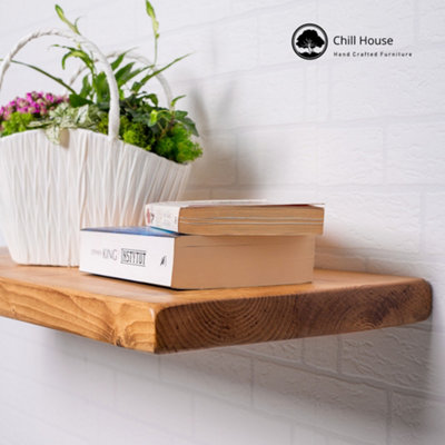 Rustic Floating Shelf Solid Wood Chunky Handmade with Brackets 12x1.5 ...