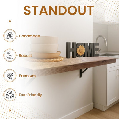 Rustic Folding Breakfast Bar Wall Mounted BT03 (Tudor Oak, 80cm (0.8m)