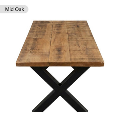 Rustic Industrial Canadian Timber Dining Table - Mid Oak