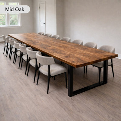 Rustic Industrial Canadian Timber Dining Table - Mid Oak
