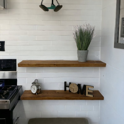 Rustic Live Edge Wall Shelf Ideal for Kitchen Room Deco(Tudor Oak, 120 ...