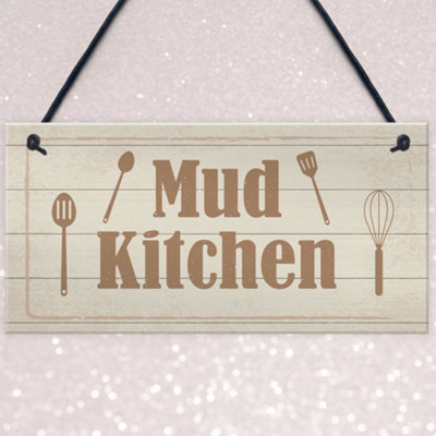 Rustic Mud Kitchen Sign Hanging Garden Playroom House Sign Daughter Son ...