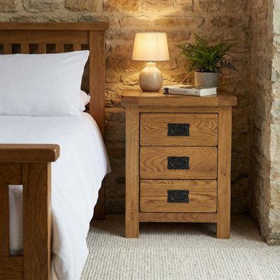 Rustic Oak 3 Drawer Bedside Table Solid Oak Nightstand with 3 Storage ...