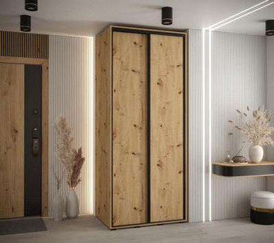 RUSTIC OAK ARTISAN SLIDING DOOR WARDROBE H2050MM W1200MM D600MM WITH ...