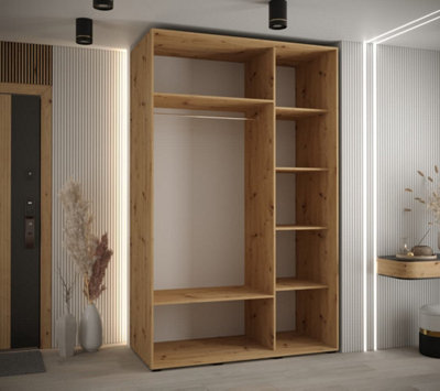 Rustic Oak Artisan Sliding Wardrobe W150cmH205cmD60cm - Stylish Storage ...