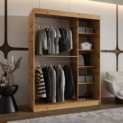 Rustic Oak Artisan Ultra Sliding Door Wardrobe 1500mm x 2000mm x 620mm ...