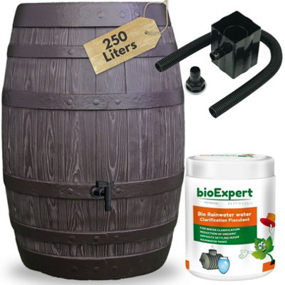 Rustic Oak Barrel Look Water Butt Kit with Tap, Diverter & Bio Cleaner ...
