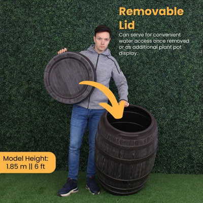 Rustic Oak Barrel Look Water Butt Kit with Tap, Diverter & Bio Cleaner ...
