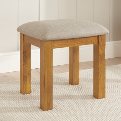 Rustic Oak Dressing Table Stool Solid Oak, Comfortable Natural Fabric ...