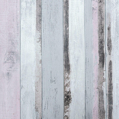 Rustic Paint Wood Grain Panel Effect Grey Blush Pink Wallpaper Cabin ...