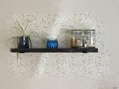 Rustic Reclaimed Scaffold Board Shelf - Ebony Finish - 90cm with ...