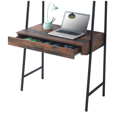 Rustic Retro Ladder Bookcase Desk Shelving Shelf Unit 3 Tier