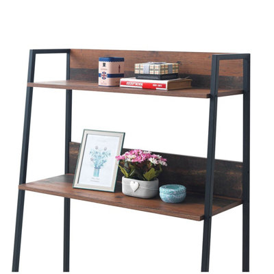 Rustic Retro Ladder Bookcase Desk Shelving Shelf Unit 3 Tier