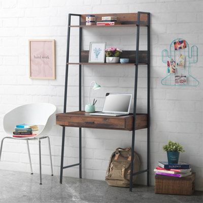 Rustic Retro Ladder Bookcase Desk Shelving Shelf Unit 3 Tier