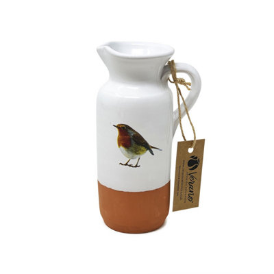 Rustic Robin Half Dipped White Ceramic Home Decor Bottle Jug 0.5L (H ...