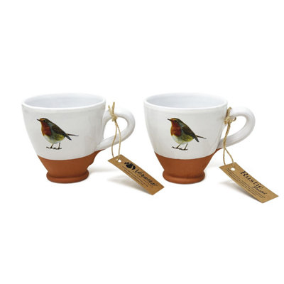 Rustic Robin Half Dipped White Ceramic Kitchen Dining Set of 2 Everyday ...