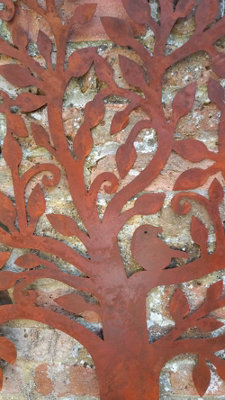 Rustic Round Steel Tree and Bird Screen Wall Art Plaque 1m Diameter