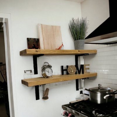 Rustic Shelf for Wall Shelving with Brackets 4.5cm Thick Set of Kitchen ...