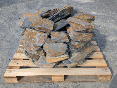 Rustic slate rockery and pond edging stones