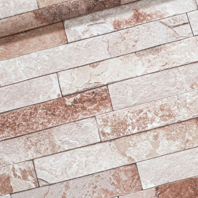 Rustic Urban Red Slate Brick Tile Wall Textured Vinyl Wallpaper Paste ...