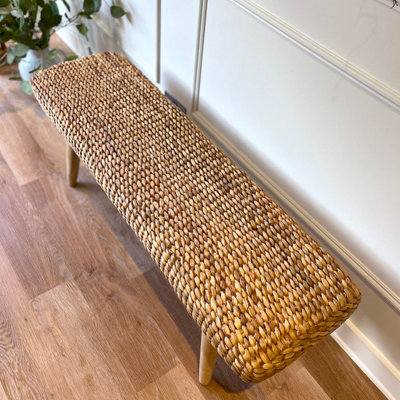 Rustic Wicker hallway bench 95cm - Three Seater Indoor Wooden Bench ...
