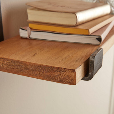 Rustic Wood Wall Shelves Set of 2 with Inverted Brackets -15cm x 2.5cm ...
