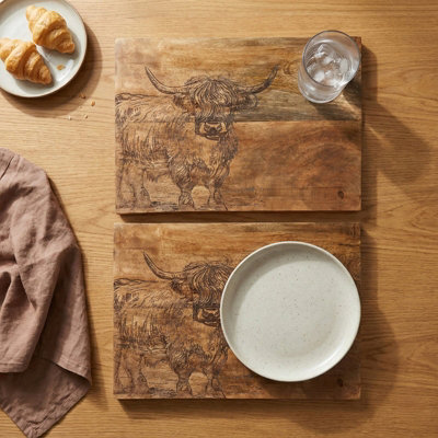 Rustic Wooden Highland Cow Placemats