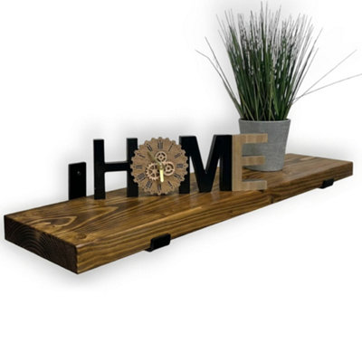 Rustic Wooden Shelf, Inverted Brackets (Tudor Oak, 50cm (0.5m)