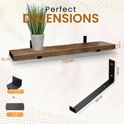Rustic Wooden Shelf, Inverted Brackets (Walnut, 70cm (0.7m)