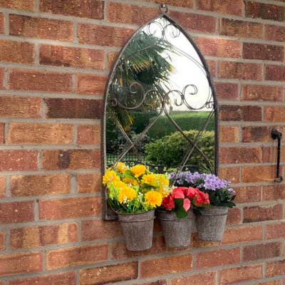 Rusty Wall Mirror with Triple Planter - Distressed Metal - L15 x W45 x ...