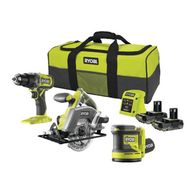 Ryobi 18V ONE Cordless Combi Drill Circular Saw Random Orbital Sander Starter Kit 2