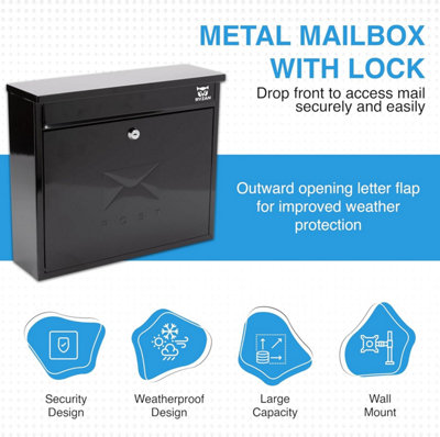 RYZAN LARGE POSTBOX MAILBOX STEEL WITH KEY 36 X 31 X 11 CM