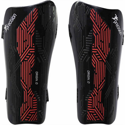 S - Football Shin Pad Guards - BLACK/RED - High Impact Wrap Around Leg ...
