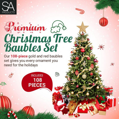 SA Products 108 Pieces Christmas Tree Baubles Set - Assorted Gold & Red ...