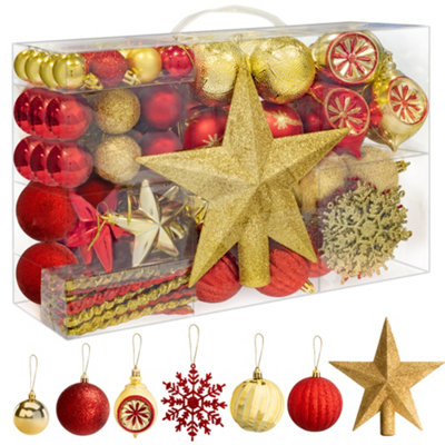 SA Products 108 Pieces Christmas Tree Baubles Set - Assorted Gold & Red ...