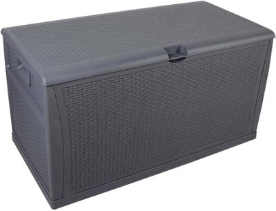 SA Products 460L Weatherproof Rattan Effect Outdoor Storage Box - Dark Grey