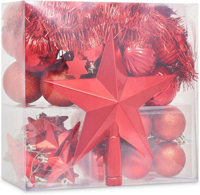 SA Products Christmas Tree Decorations - Set of 42 Red Star & Ball ...