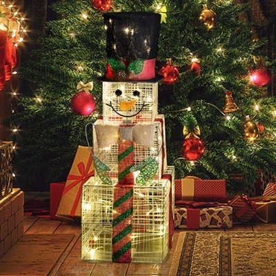 SA Products LED Christmas Snowman Boxes Novelty Indoor Decoration for Winter Season Warm White Light Up