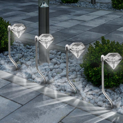 SA Products Solar Diamond Stake Lights - White LED Lamps for Outdoor ...