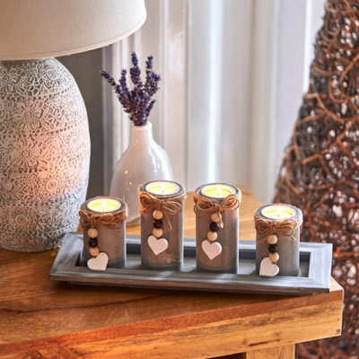 SA Products Tealight Candle Holder Set With Tray And Decorative Stones Eye catching Room Decor Unique Centerpiece