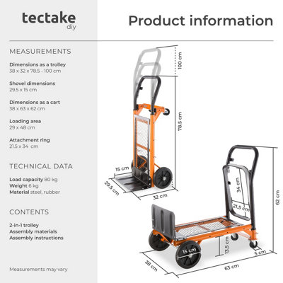 Sack Barrow - 2 in 1 hand truck, 80 kg load capacity - orange