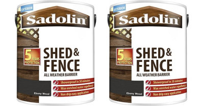 Sadolin Shed & Fence Woodstain Ebony Wood 5L Pack of 2