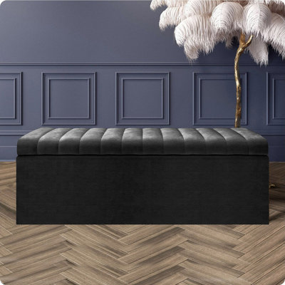 Safar 137cm Wide Ottoman Storage Box - Black Naples Ottoman Bench with ...