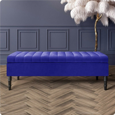 Safar 150cm Ottoman Storage Bench - Plush Velvet Shoe Bench - Sapphire ...