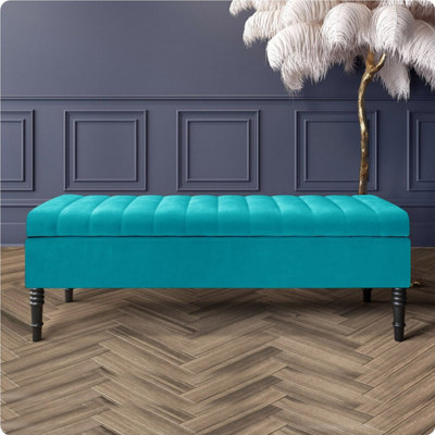 Safar 150cm Ottoman Storage Bench - Plush Velvet Shoe Bench - Teal ...