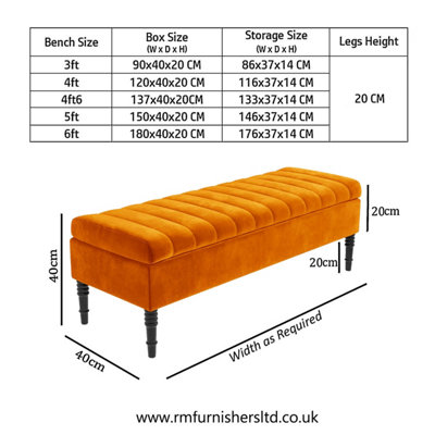 Safar 180cm Ottoman Storage Bench - Plush Velvet Shoe Bench - Burnt ...