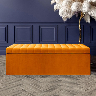 Safar 3ft Wide Ottoman Storage box Burnt Orange Plush Velvet Ottoman Bench with Storage