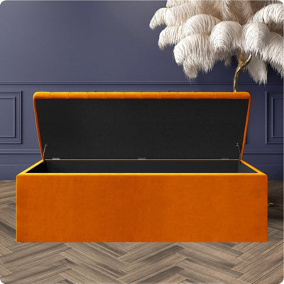Safar 3ft Wide Ottoman Storage box - Burnt Orange Plush Velvet Ottoman ...