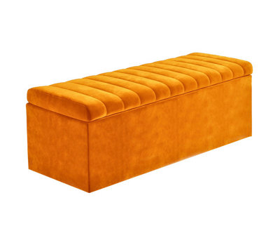 Safar 3ft Wide Ottoman Storage box - Burnt Orange Plush Velvet Ottoman ...