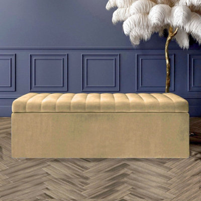 Safar 3ft Wide Ottoman Storage box Mink Plush Velvet Ottoman Bench with Storage